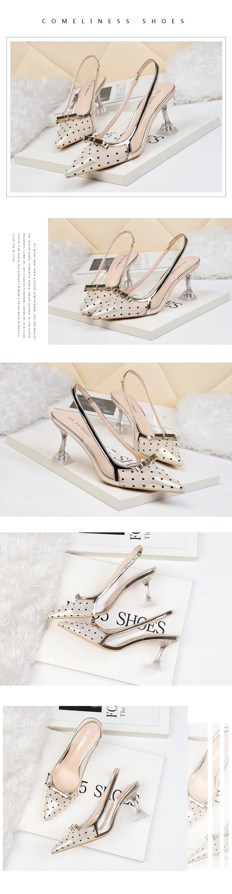 Badu.gr Μυτερό μοντέλο γυναικεία πουά παπούτσια με λεπτό τακούνι 7 cm - Badu.gr