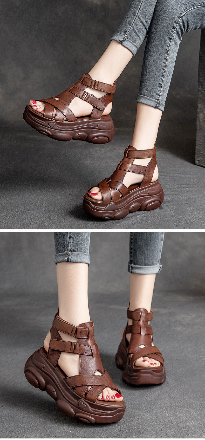 Badu.gr Έκο δερμάτινα γυναικεία σανδάλια με πλατφόρμα 7 cm - Badu.gr